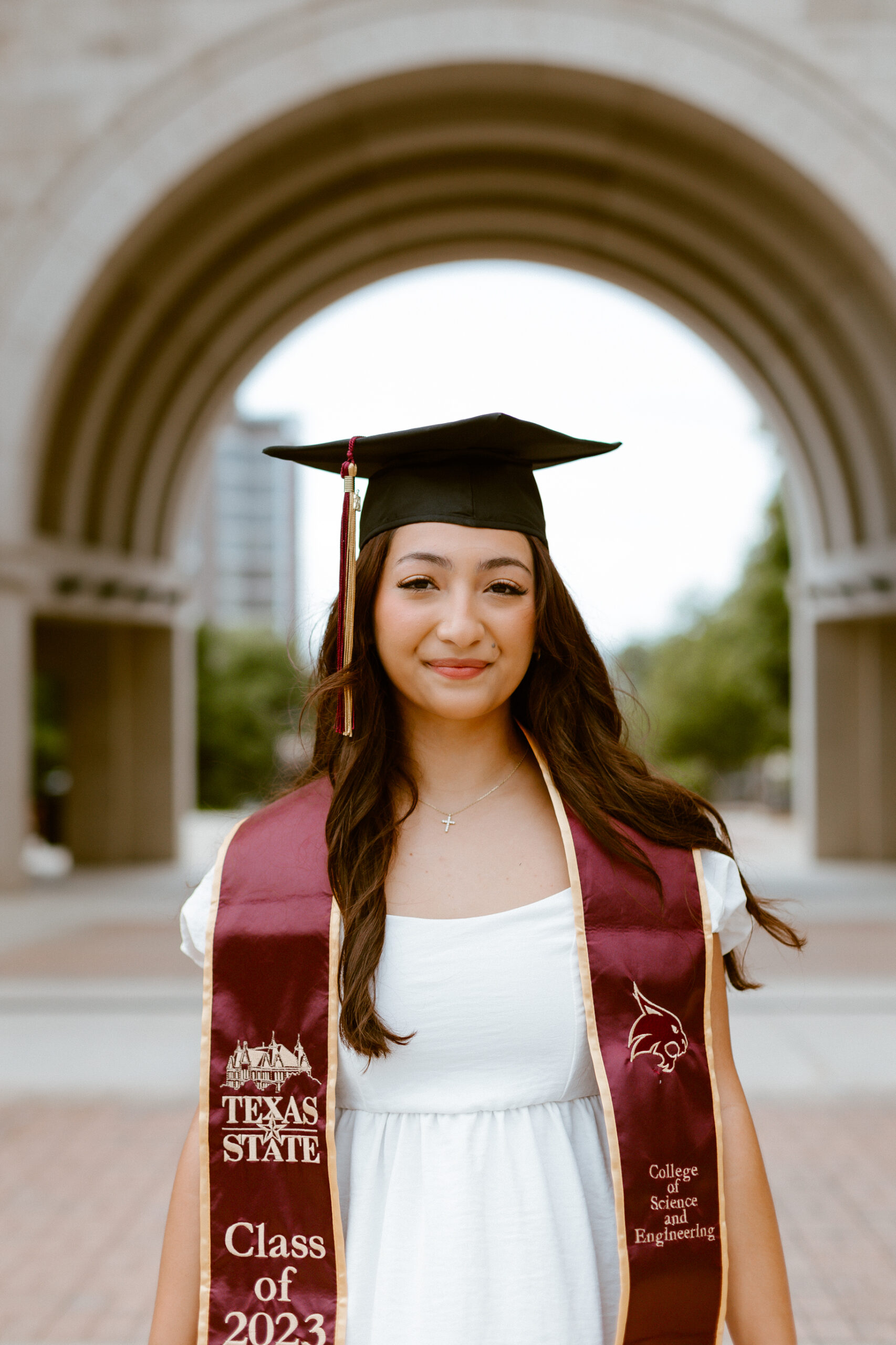 White Outfit Grad Photos | Texas State University in San Marcos, TX ...