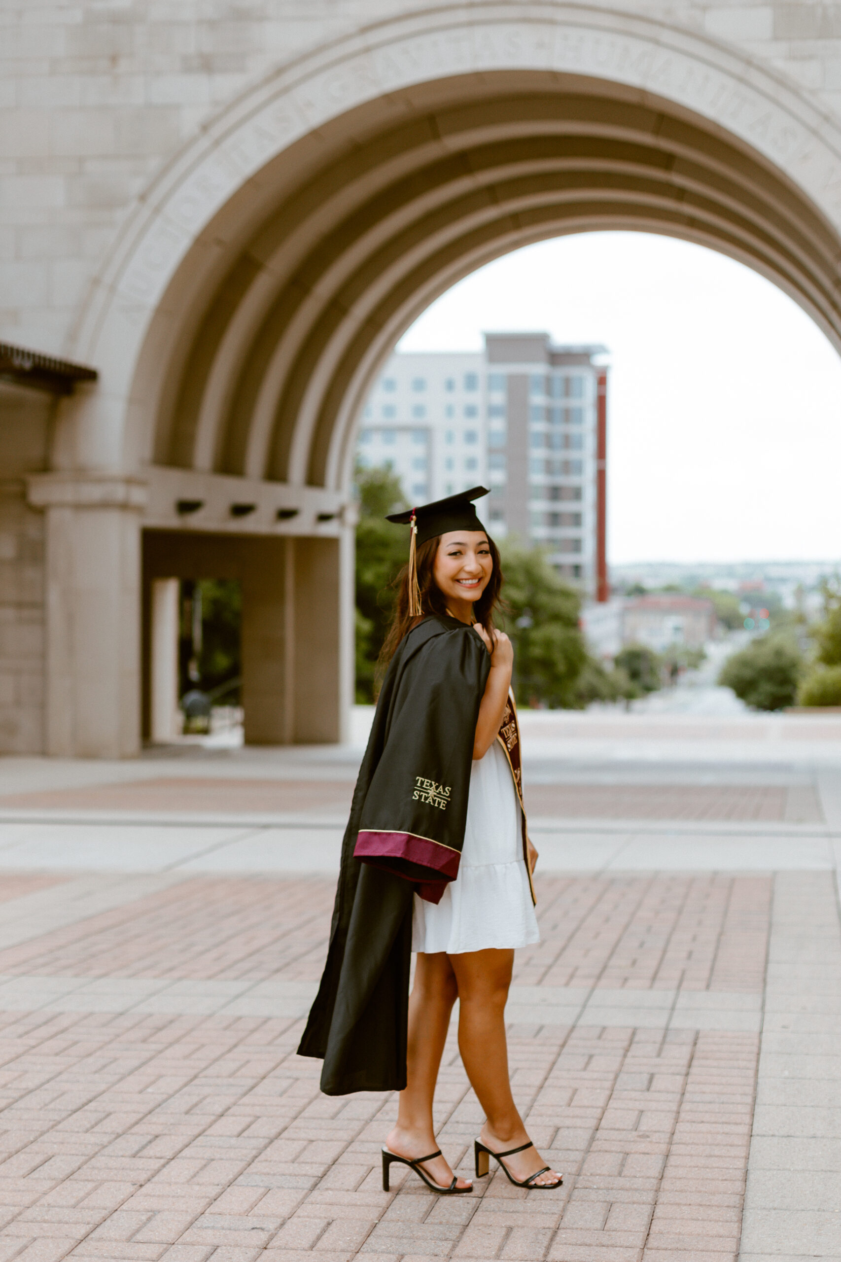 White Outfit Grad Photos | Texas State University in San Marcos, TX ...