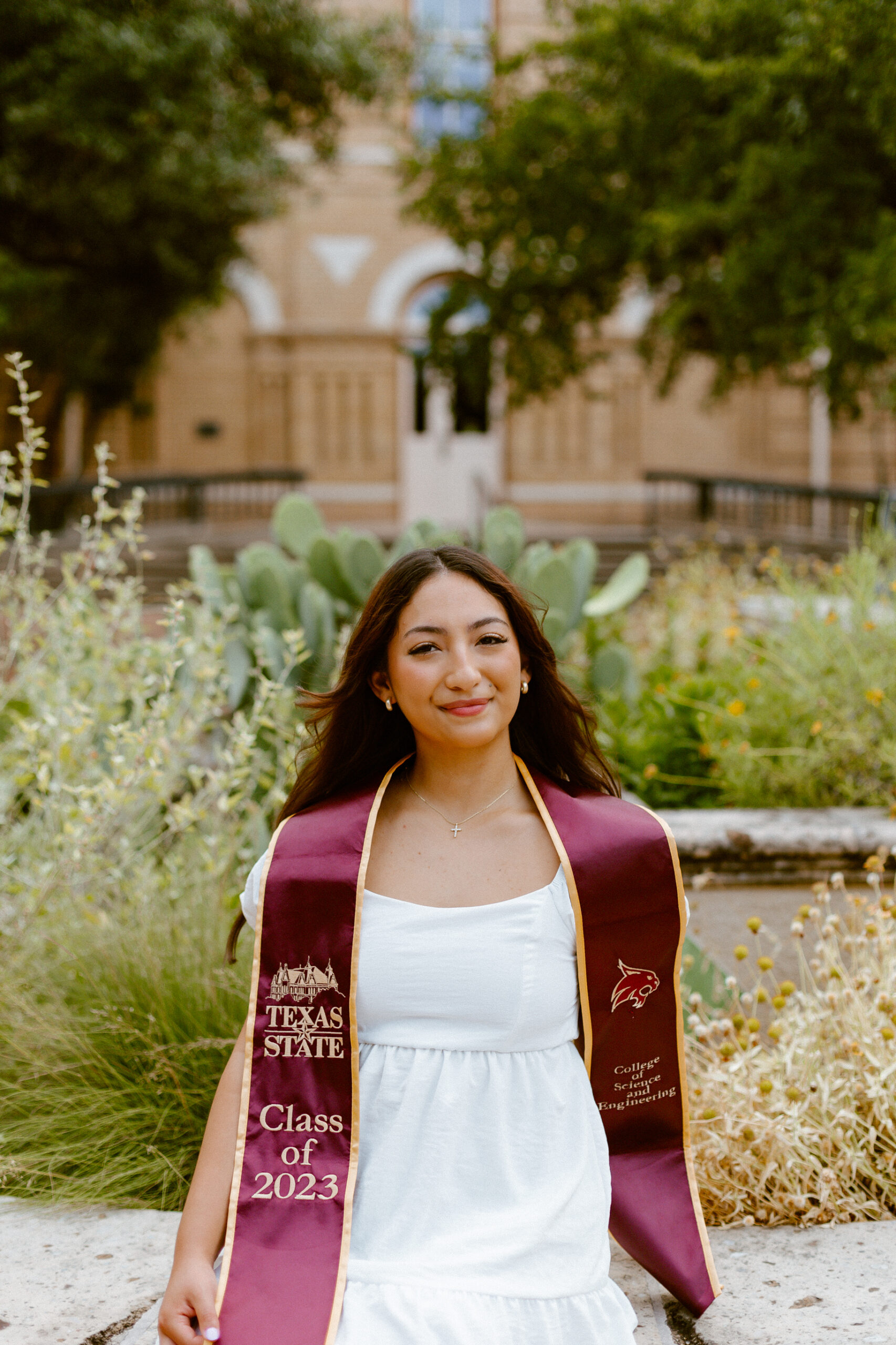 White Outfit Grad Photos | Texas State University in San Marcos, TX ...